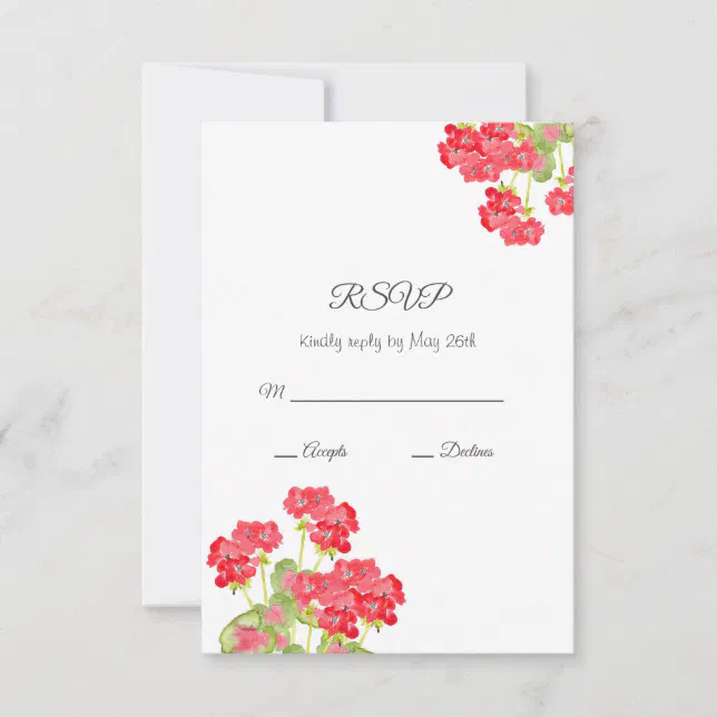 Red Watercolor Geraniums 2 RSVP Card | Zazzle