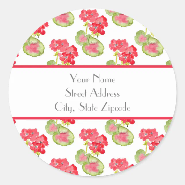 'Red Watercolor Geraniums Pattern' Labels | Zazzle