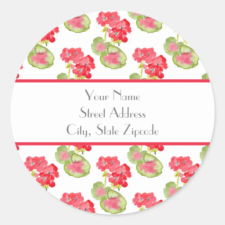 'Red Watercolor Geraniums Pattern' Labels | Zazzle