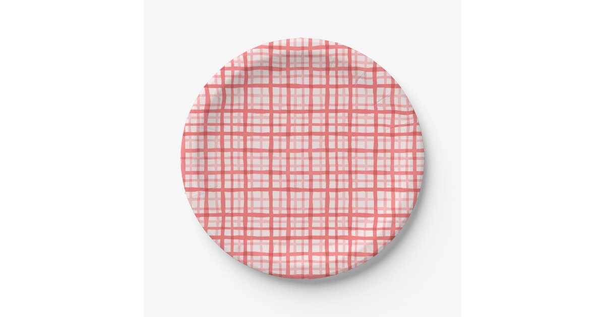 Red Watercolor Gingham Pattern Birthday Paper Plates | Zazzle