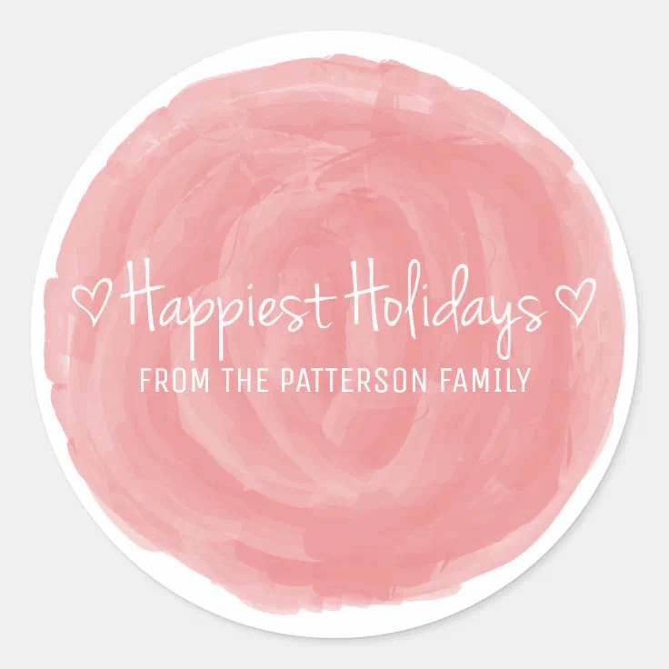 Red Watercolor Happiest Holidays Classic Round Sticker | Zazzle