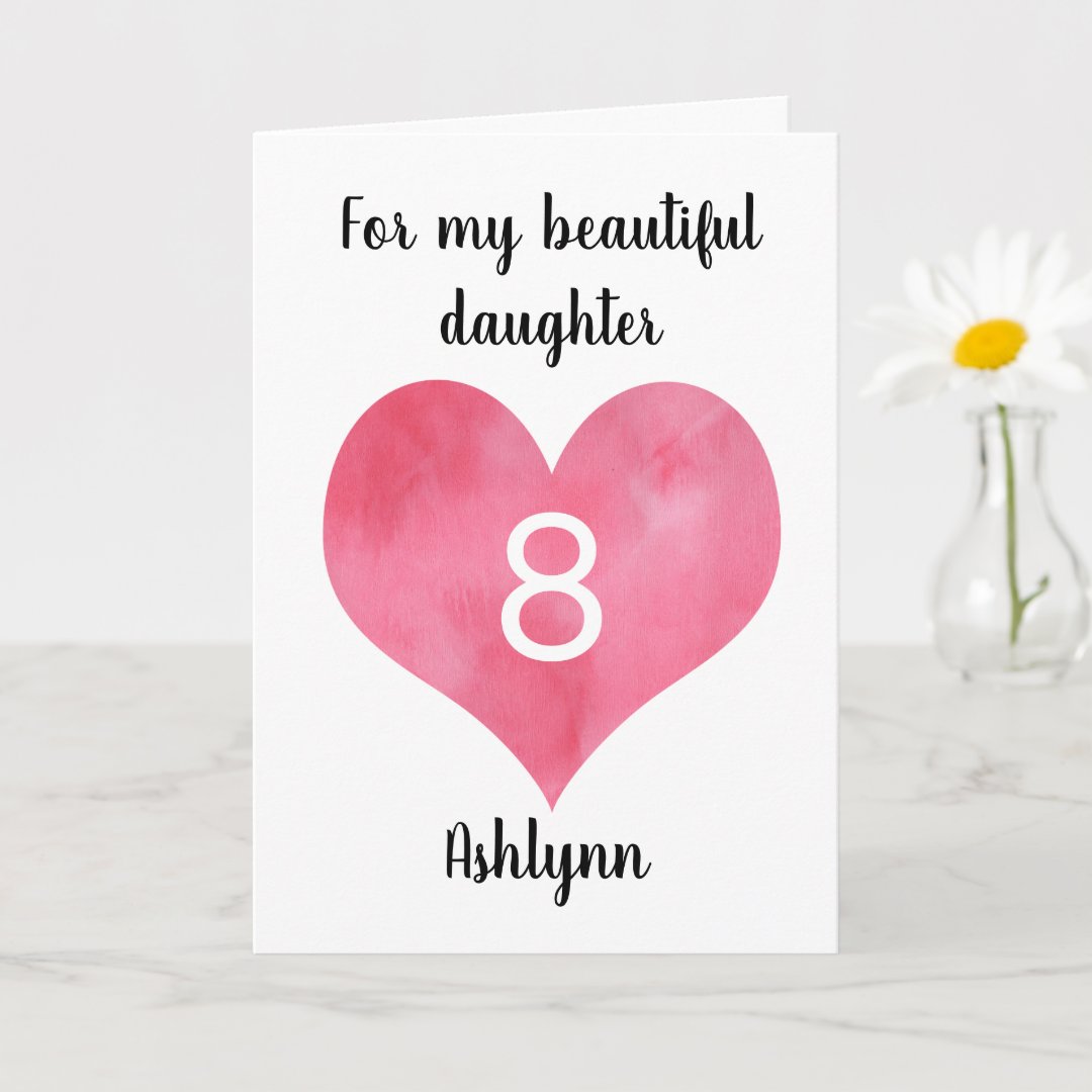 Red Watercolor Heart 8th Birthday Card | Zazzle
