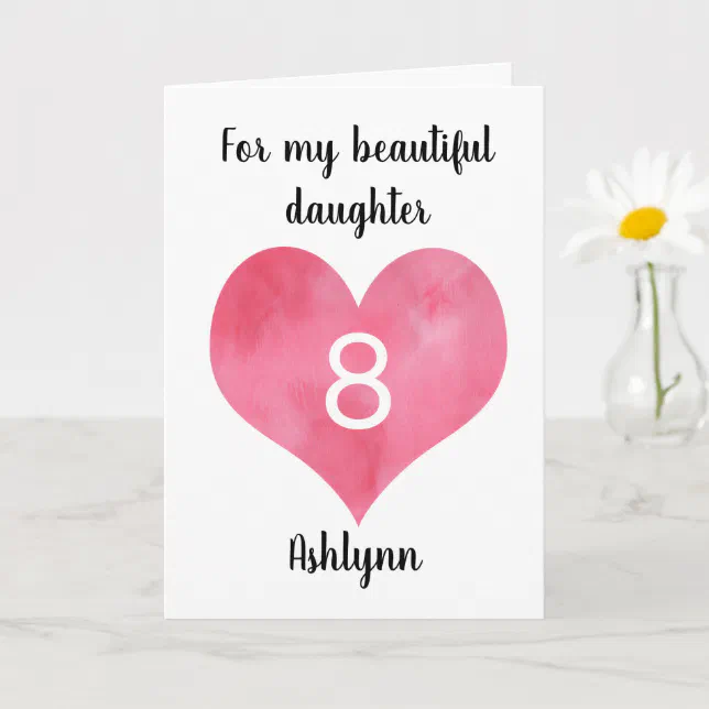 Red Watercolor Heart 8th Birthday Card | Zazzle