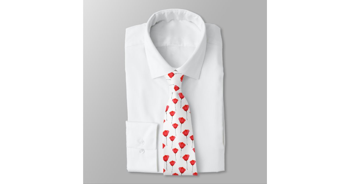 Red Watercolor Poppies Pattern Neck Tie | Zazzle