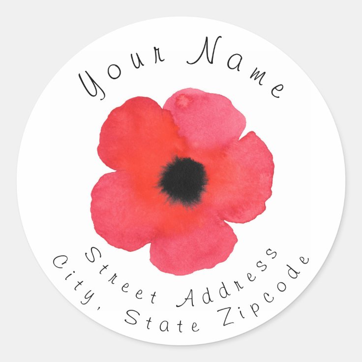 Red Watercolor Poppy Address Label | Zazzle