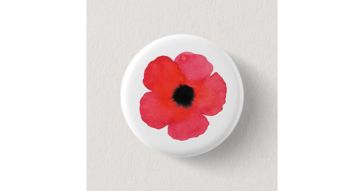 Red Watercolor Poppy Button | Zazzle