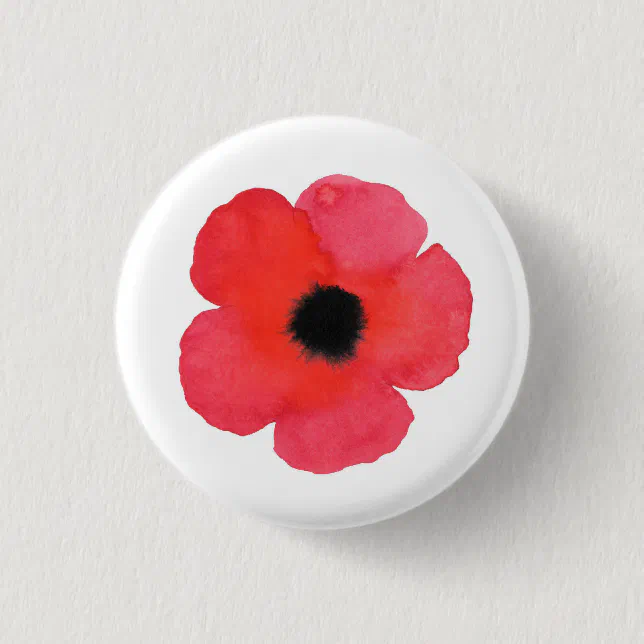 Red Watercolor Poppy Button | Zazzle