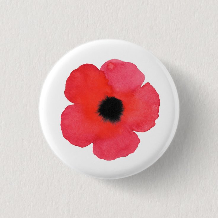 Red Watercolor Poppy Button | Zazzle