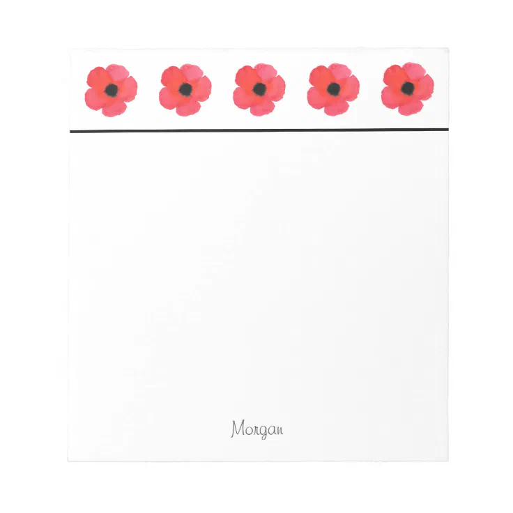 Red Watercolor Poppy Pattern Notepad | Zazzle