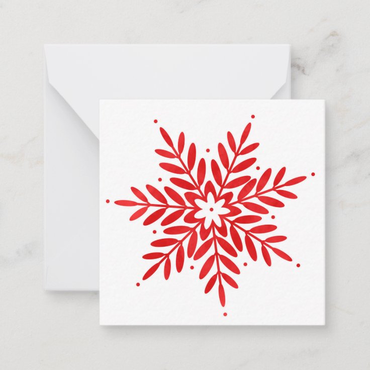 Red Watercolor Snowflake Note Card | Zazzle