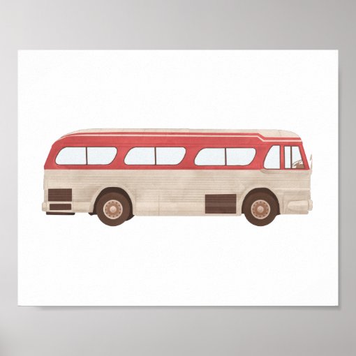 Red Watercolor Vintage Bus Poster | Zazzle