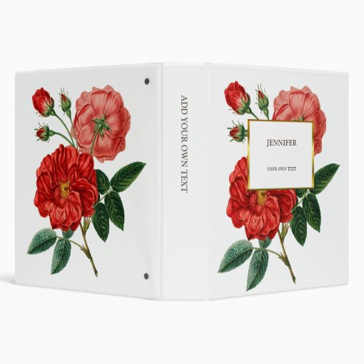 Red watercolor vintage roses floral personal 3 ring binder | Zazzle