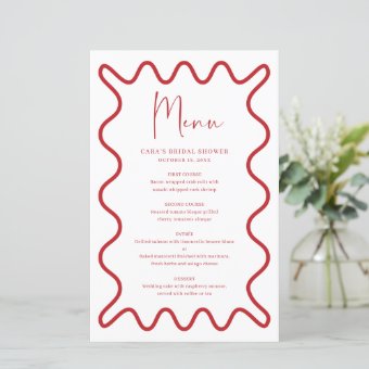 Red Wavy Border menu card with name | Zazzle