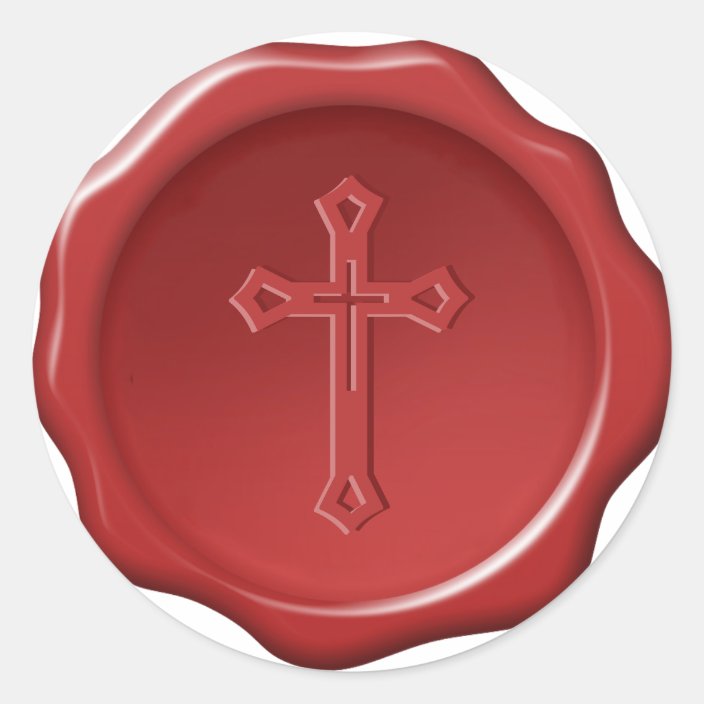 Red Wax Seal Cross Religious Embossed Sticker | Zazzle