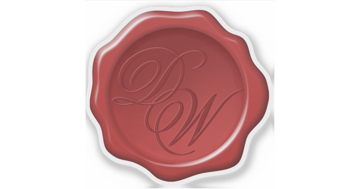 Red Wax Seal Monogram 2 Initials Elegant Script Sticker | Zazzle