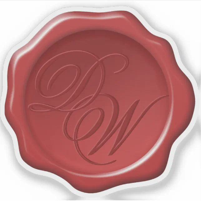 Red Wax Seal Monogram 2 Initials Elegant Script Sticker | Zazzle