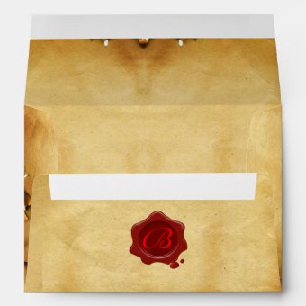 RED WAX SEAL MONOGRAM PARCHMENT ENVELOPE | Zazzle