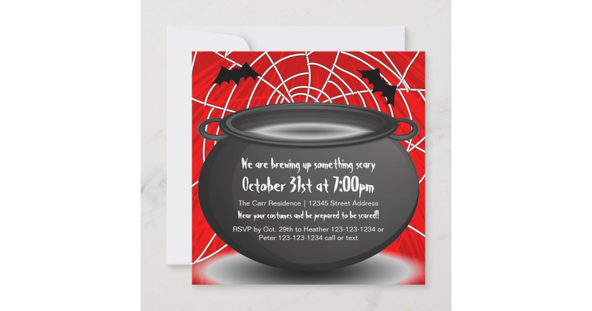 Red Web & Black Kettle -Halloween Party Invitation | Zazzle