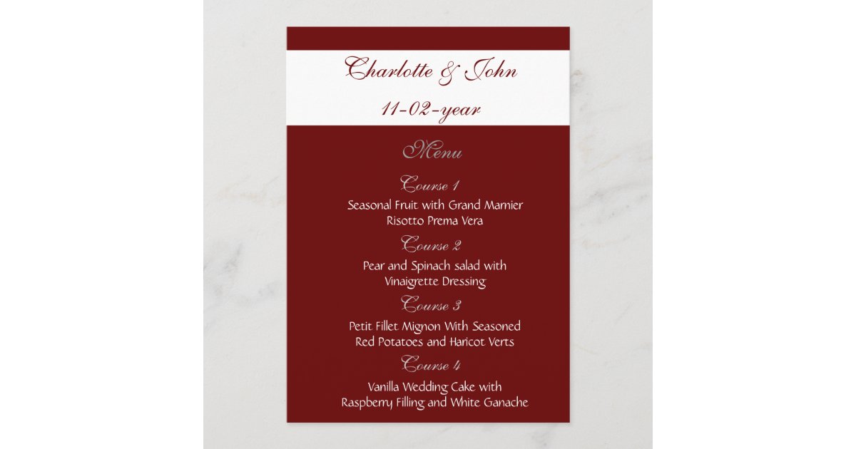 red wedding menu | Zazzle