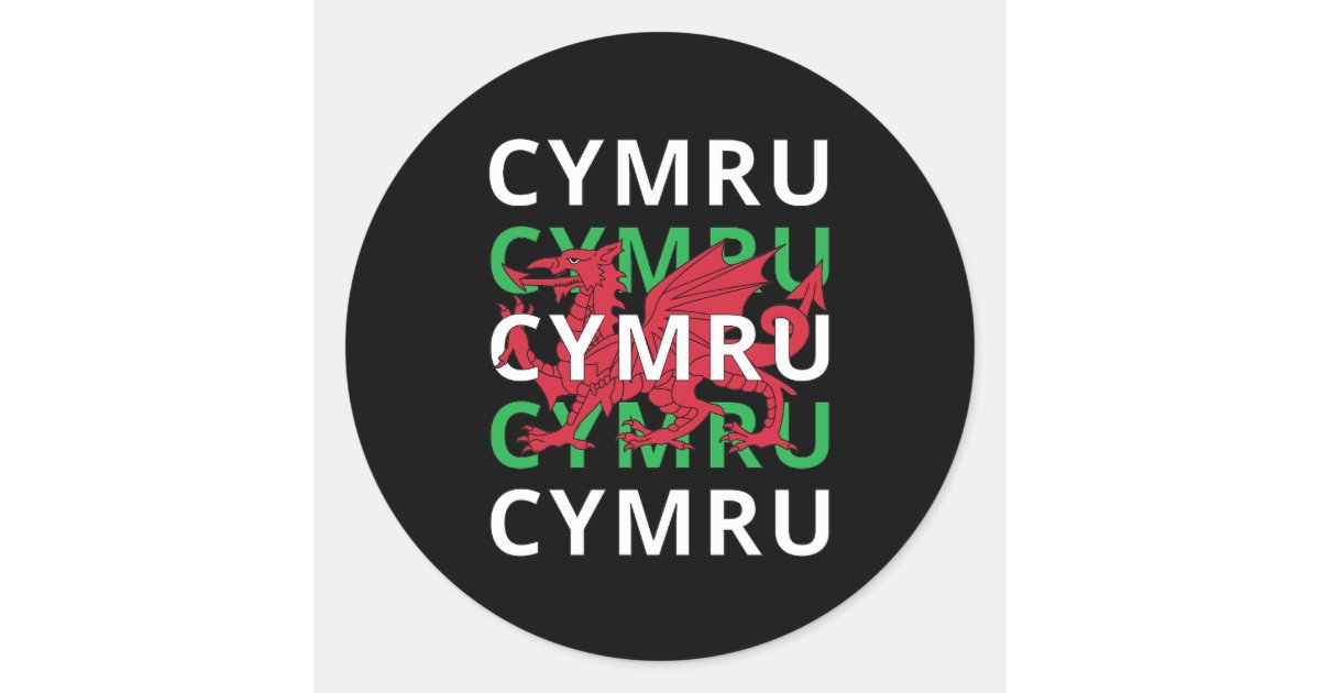 Red Welsh Dragon Cymru Repeating Text Wales Roots Classic Round Sticker ...