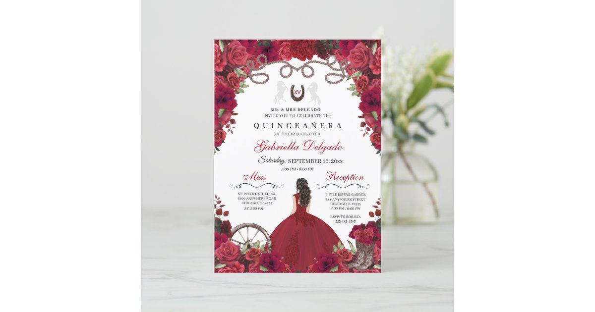 Red Western Charra Princess Ranchero Quinceanera Invitation | Zazzle
