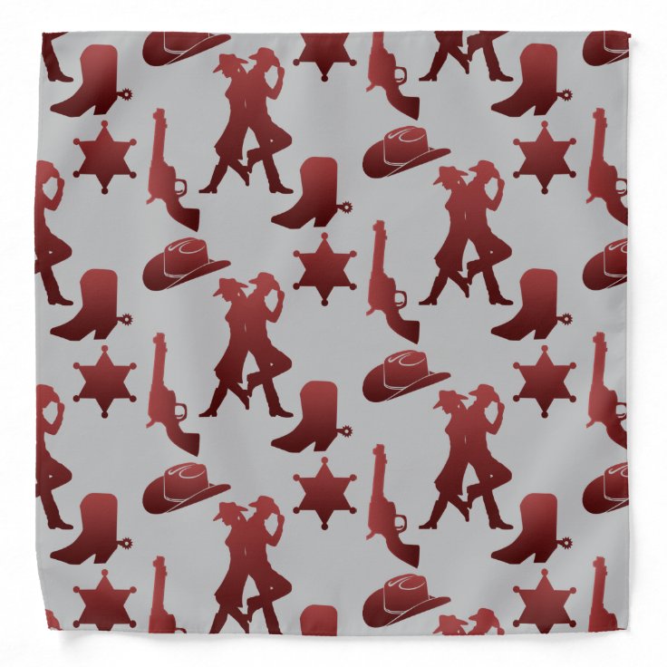 Red Western Cowboy Images Pattern Bandana | Zazzle