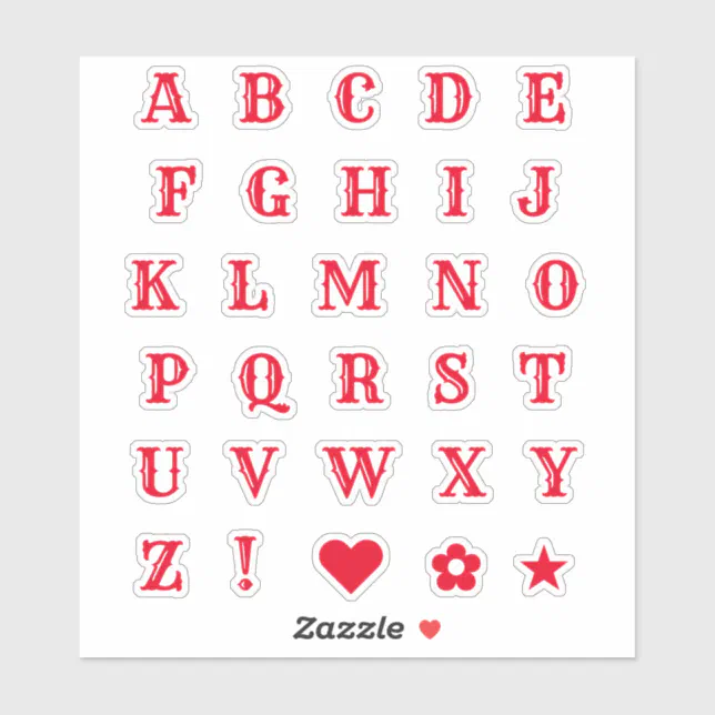 Red Western Theme Letters Font Alphabet Monogram Sticker | Zazzle