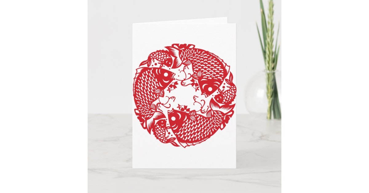 Red Whirling Koi Carp Fish Group V Greeting Card | Zazzle