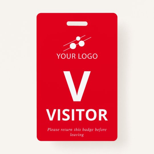 Red White Add Your Logo Visitor Badge | Zazzle.com