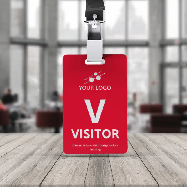 Red White Add Your Logo Visitor Badge | Zazzle