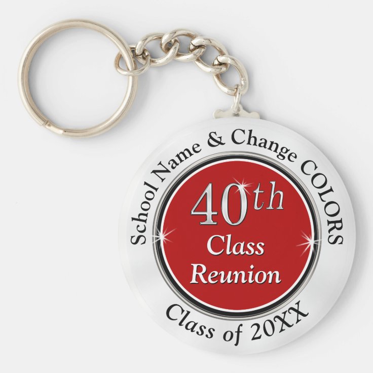 Red, White and Black 40th Class Reunion Ideas Keychain | Zazzle