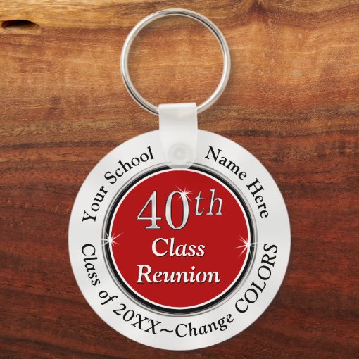 Red, White and Black 40th Class Reunion Ideas Keychain | Zazzle