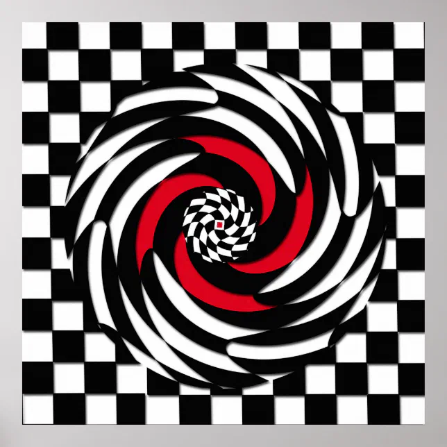 Red, White and Black Checker Vortex Print | Zazzle