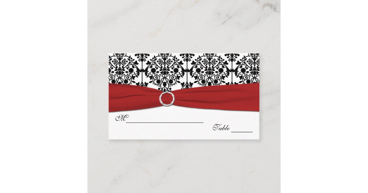 Red, White and Black Damask Placecards | Zazzle