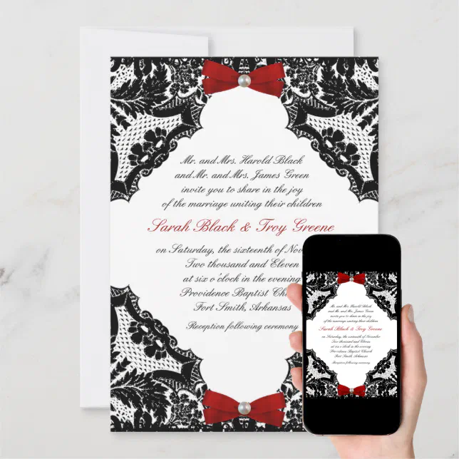 Red, white and Black lace Wedding Invitation | Zazzle