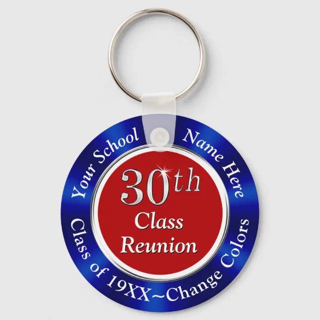 Red, White and Blue 30th Class Reunion Gift Ideas Keychain | Zazzle