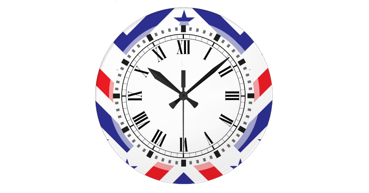 Red White and Blue American July 4 Party Large Clock | Zazzle