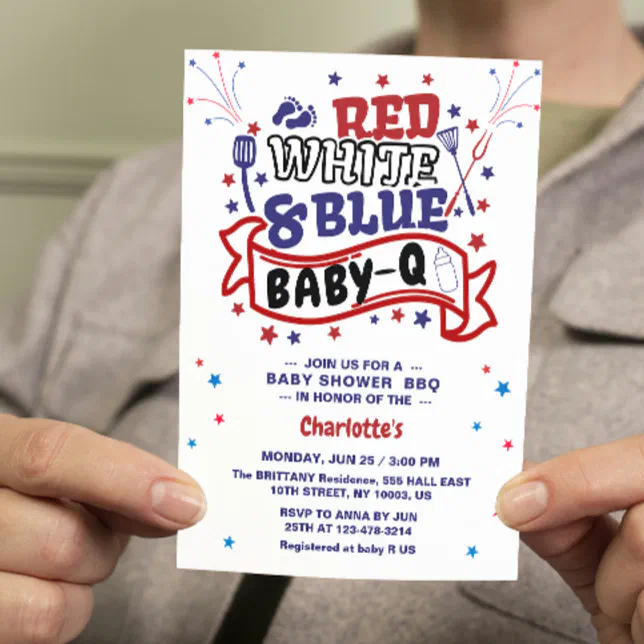 Red White and Blue Baby-Q Boy BBQ Baby Shower Invitation | Zazzle