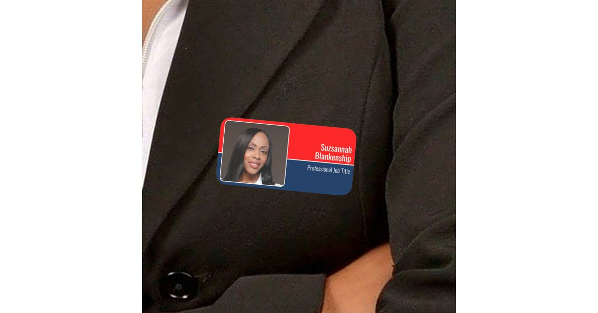 Red White and Blue Background Custom Photo Name Tag | Zazzle