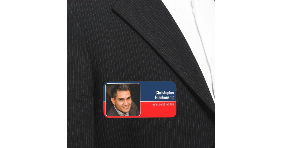 Red White and Blue Background Custom Photo Name Tag | Zazzle