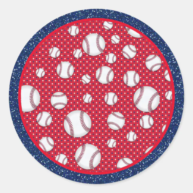 Red White and Blue Baseball Paper Plate Classic Round Sticker | Zazzle