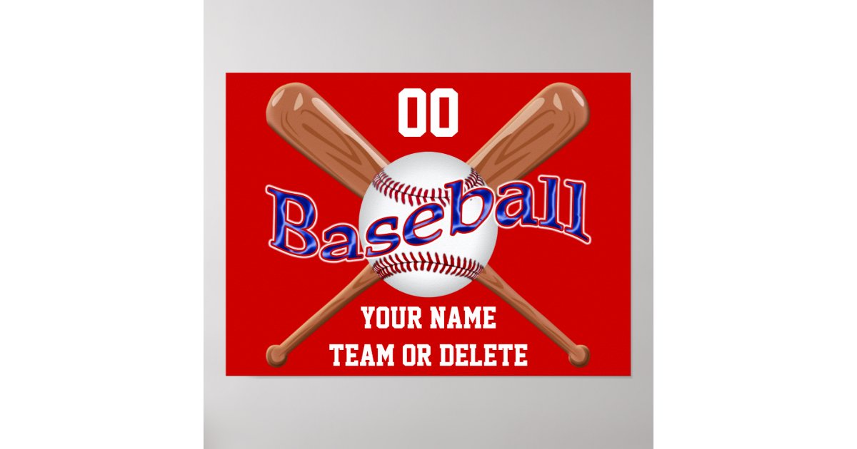 Red White and Blue Baseball Posters PERSONALIZED | Zazzle