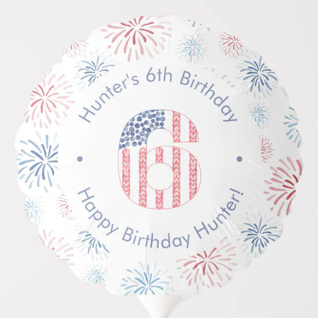 Red White And Blue Firecracker 6th Birthday Party Balloon | Zazzle