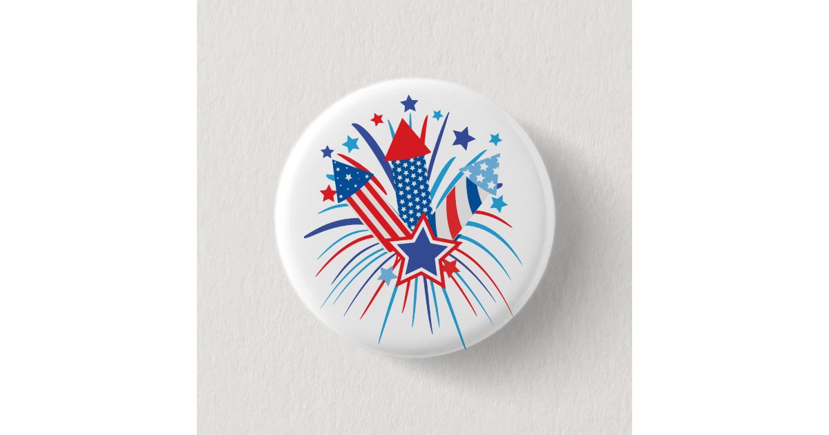 Red, white and blue fireworks, 4th of July button | Zazzle