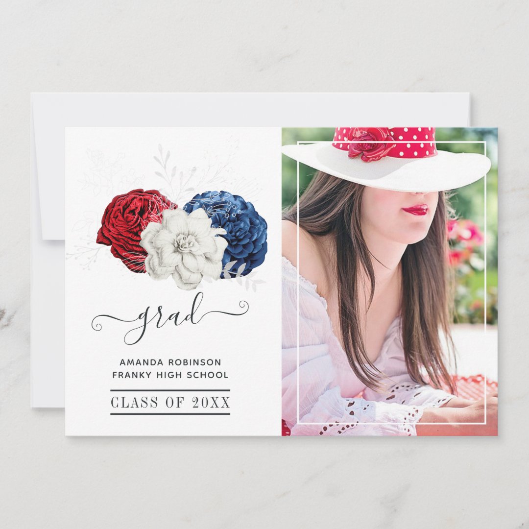 Red, White and Blue Floral Graduation Photo Announcement | Zazzle