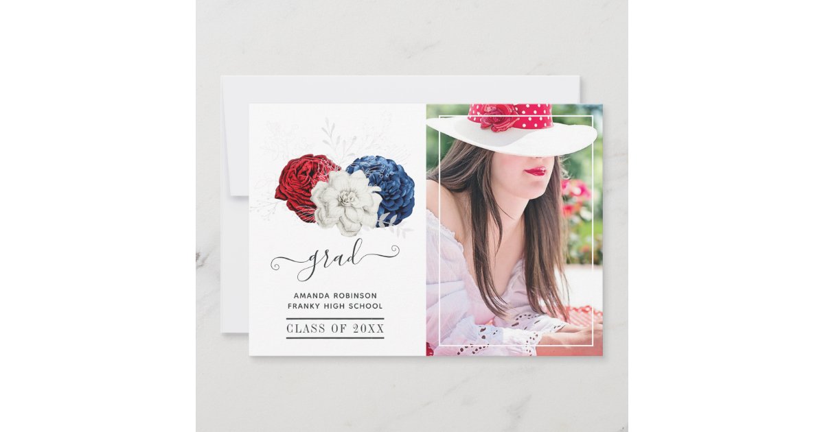 Red, White and Blue Floral Graduation Photo Announcement | Zazzle