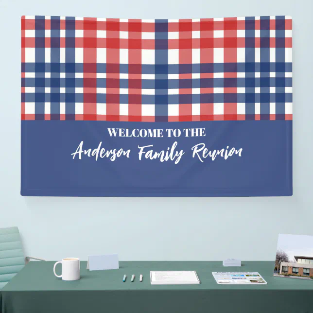 Red, White and Blue Gingham Family Reunion Banner | Zazzle
