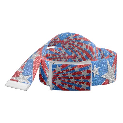 Red White and Blue Glitter American Stars Stripes Belt | Zazzle