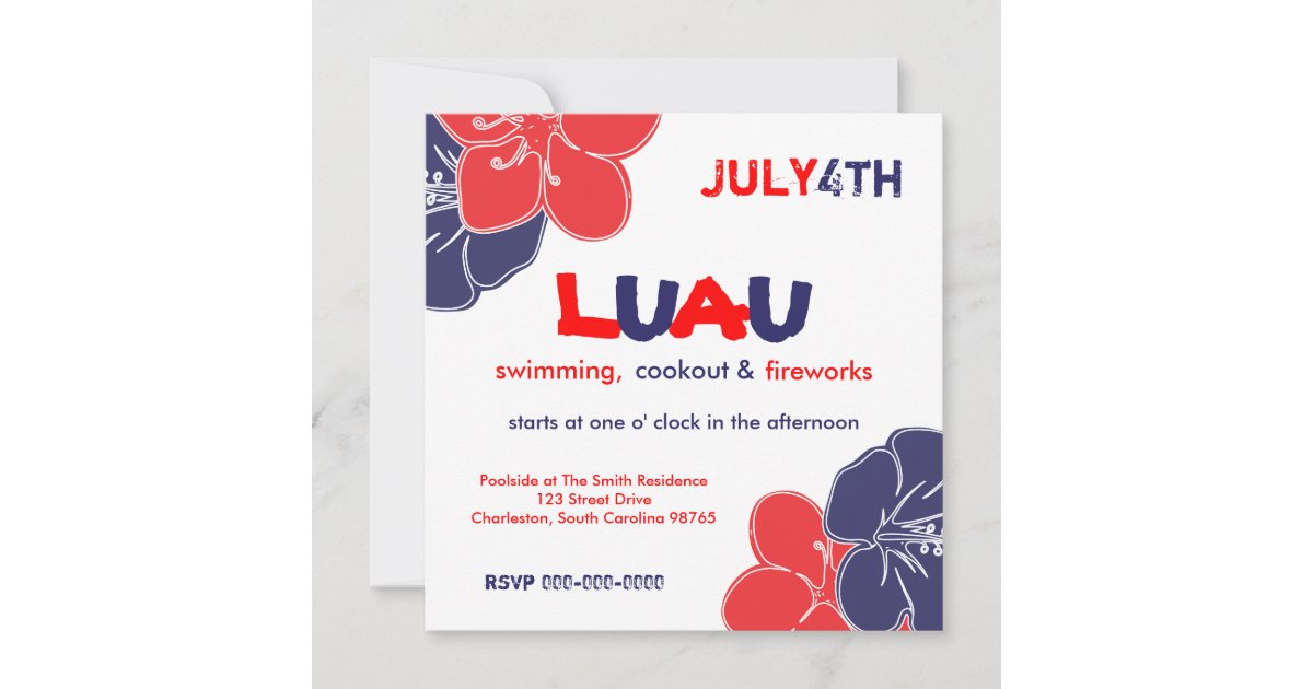 Red, White and Blue Hibiscus Flowers Invitation | Zazzle