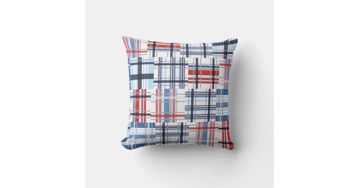 Red, White and Blue Madras Throw Pillow | Zazzle